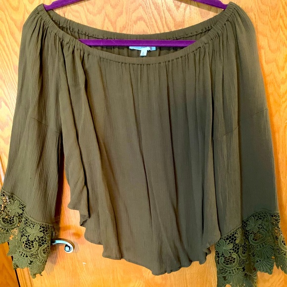 Tops | Off The Shoulder Green Flowy Crop Top | Poshmark